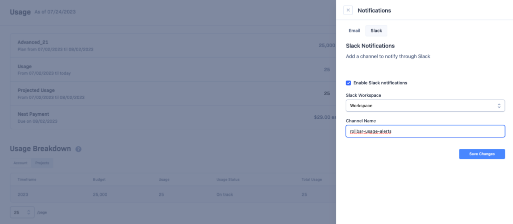 Usage Notifications | Rollbar
