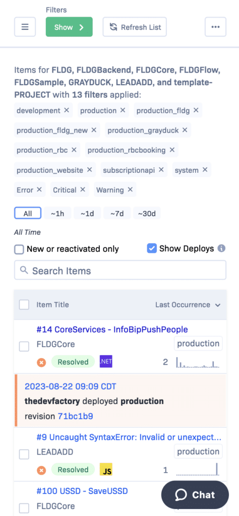 New Item List | Rollbar