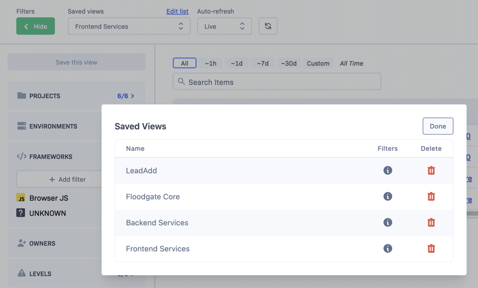 Saved Views | Rollbar