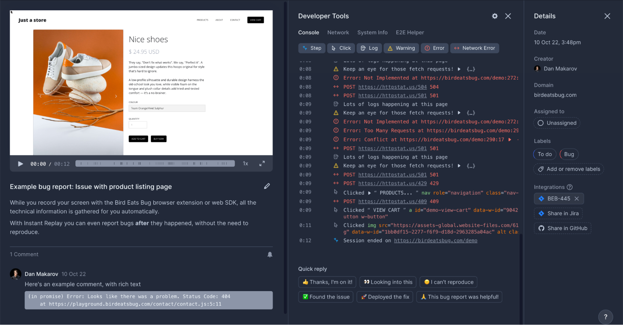 New Integration: Bird Eats Bug | Rollbar